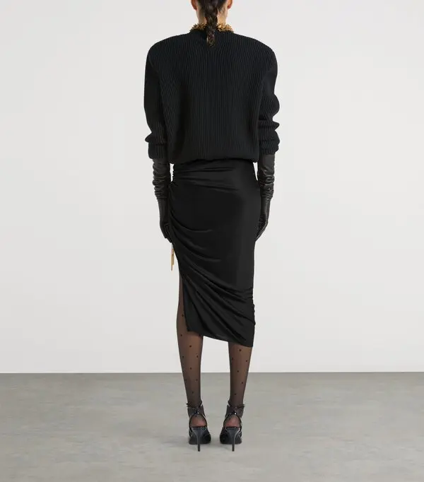 Balmain Jersey Ruched Midi Skirt