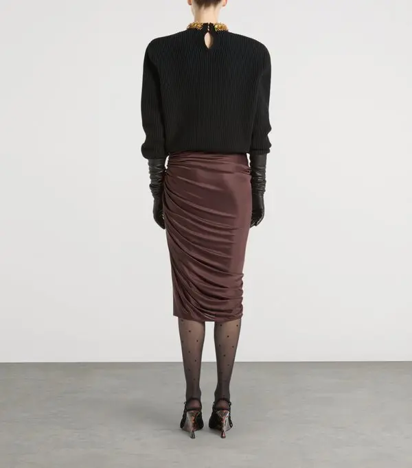 Balmain Jersey Ruched Midi Skirt