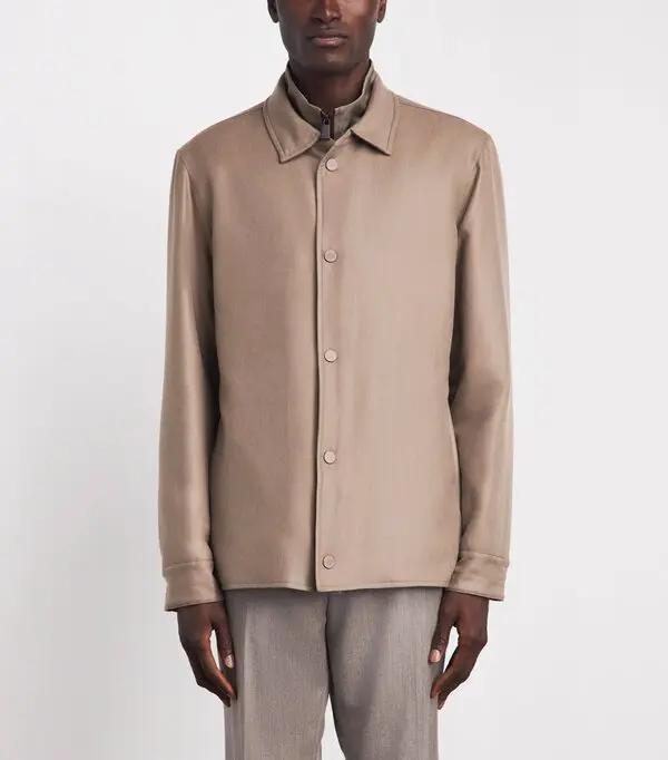 Colombo Cashmere Hybrid Jacket With Leather Collar Detail
