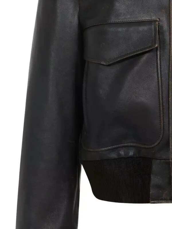 JIL SANDER Distressed Leather Bomber Jacket
