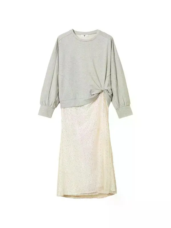 TWINSET Plush Fabric And Embroidered Tulle Maxi Dress