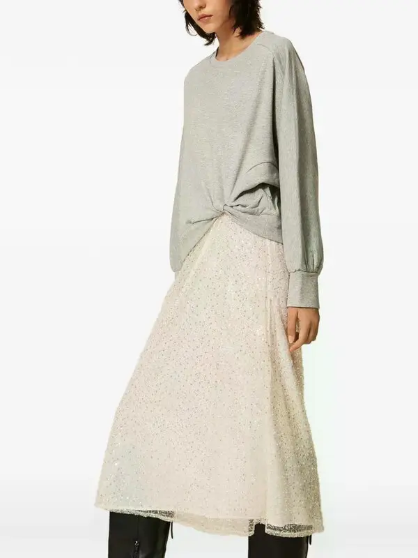 TWINSET Plush Fabric And Embroidered Tulle Maxi Dress