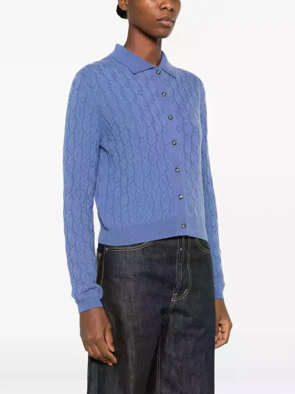 ALLUDE Cable-knit Polo-collar Cardigan - Blue