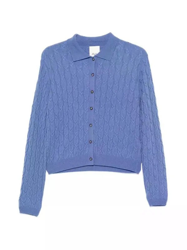 ALLUDE Cable-knit Polo-collar Cardigan - Blue