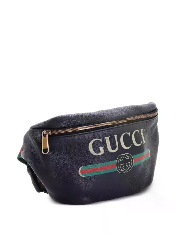 Gucci Logo Printed Leather Belt Bag - Black