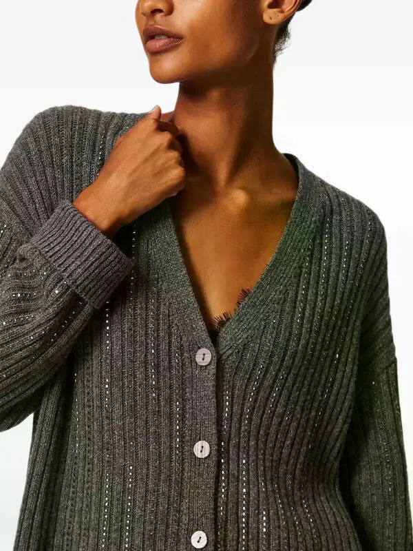 TWINSET Wool Blend Cardigan With Rhinestones