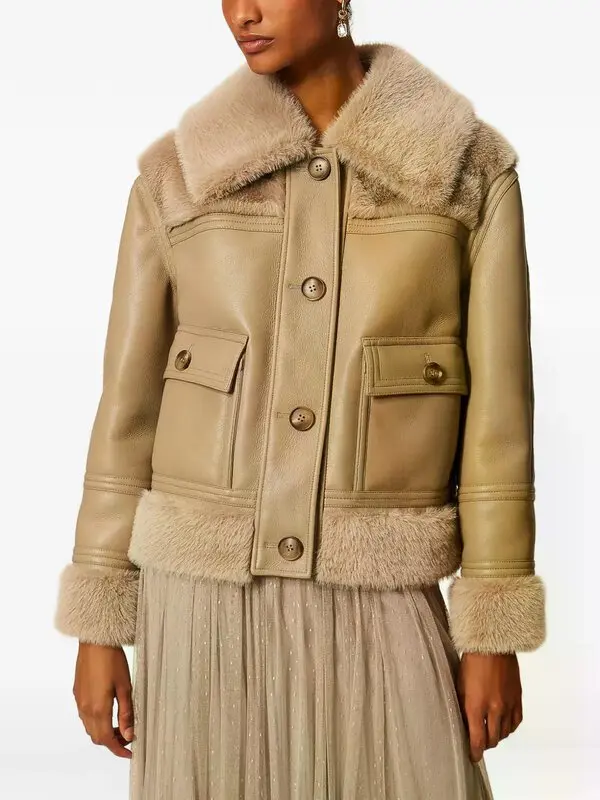 TWINSET Faux-fur Trimmed Leather-effect Jacket