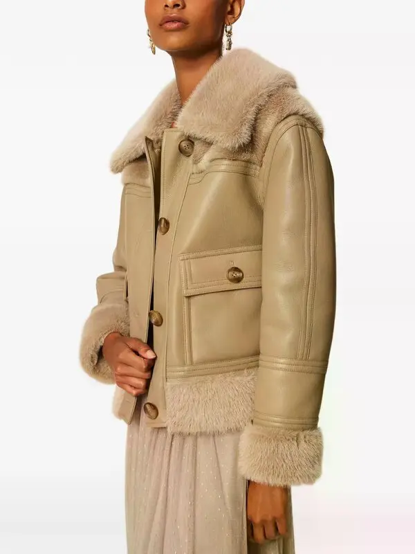 TWINSET Faux-fur Trimmed Leather-effect Jacket