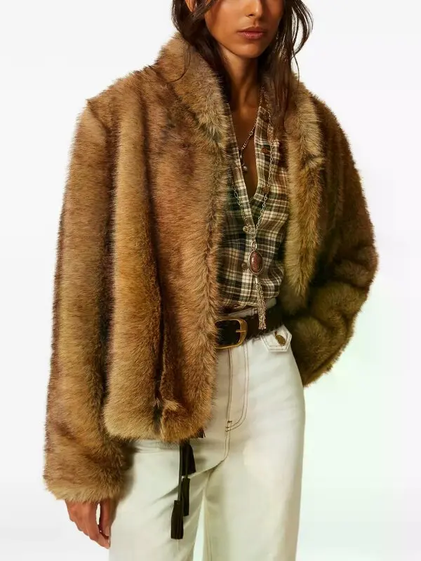 TWINSET Faux Fur Jacket With Stand Collar