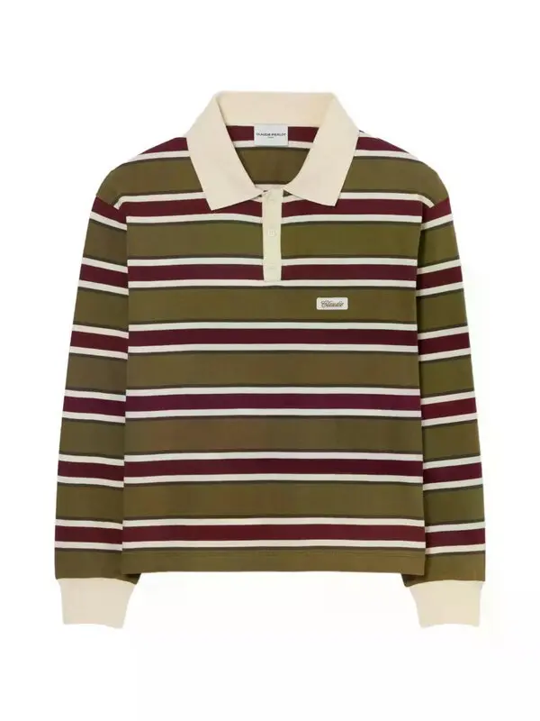 Claudie Pierlot Striped Long-sleeve Polo Shirt - Green