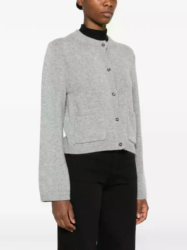 ALLUDE Patch-pocket Ribbed-trim Cardigan - Grey