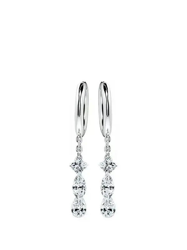 SOLO FOR DIAMONDS Diamond-embellished Drop Hoop Earrings - Silver