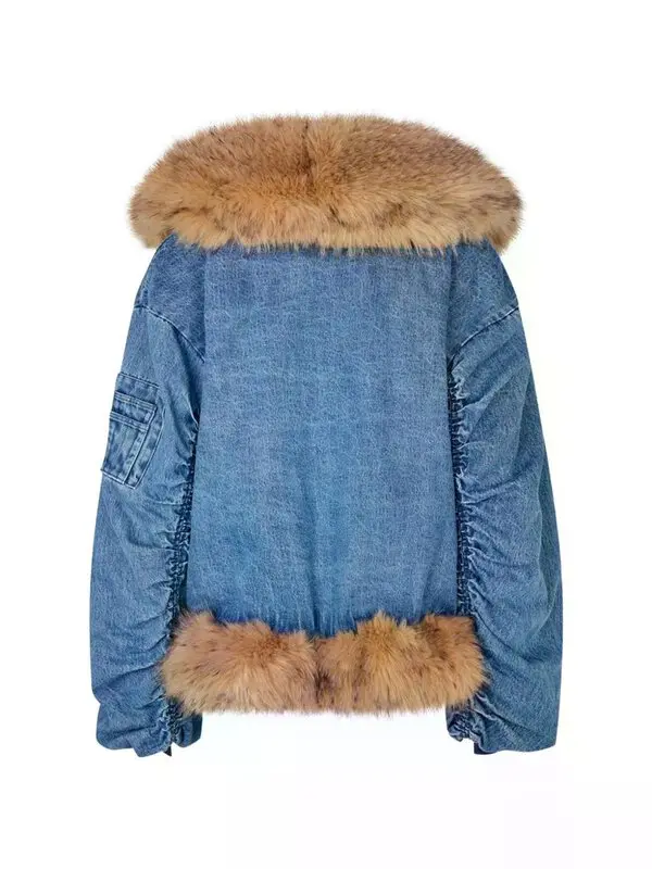 ROTATE BY BIRGER CHRISTENSEN Faux Fur Collar Denim Bomber Jacket