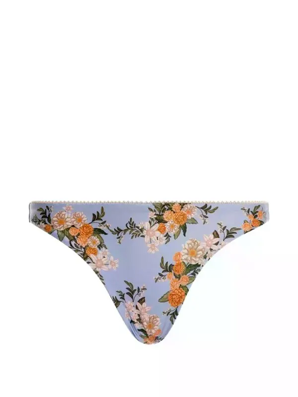 Agua Bendita Floral-print Bikini Bottom - Blue