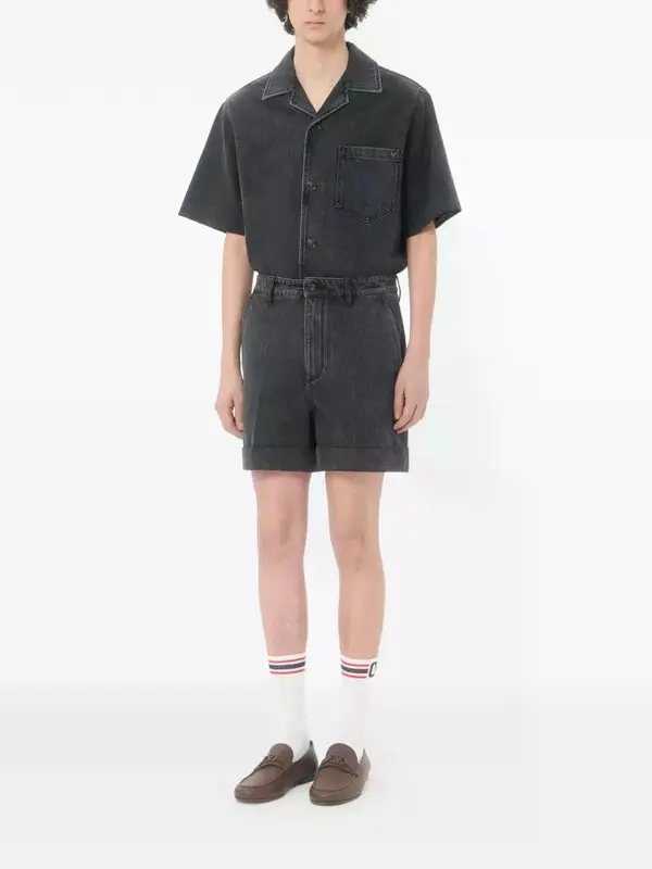 Valentino Garavani Cuffed Denim Bermuda Shorts With Vgold - Grey