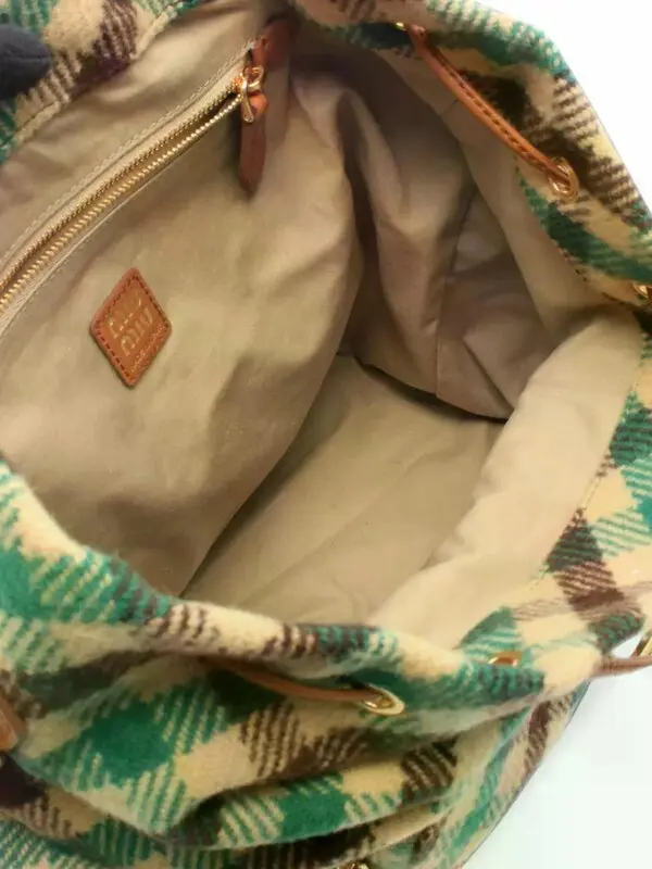 Miu Miu Check Patterned Leather Trimmed Backpack - Neutrals