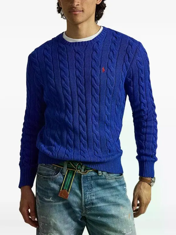 Polo Ralph Lauren Cable-knit Embroidered-logo Sweater - Blue