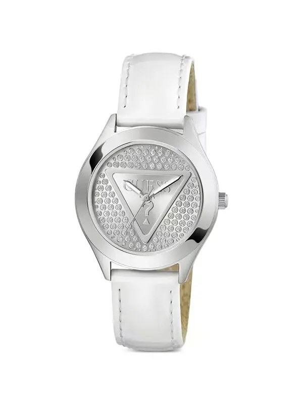 Guess Triangle Logo Crystal Embellished Watch - Silver