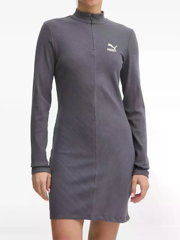 PUMA Ribbed-knit Long-sleeve Mini Dress - Grey