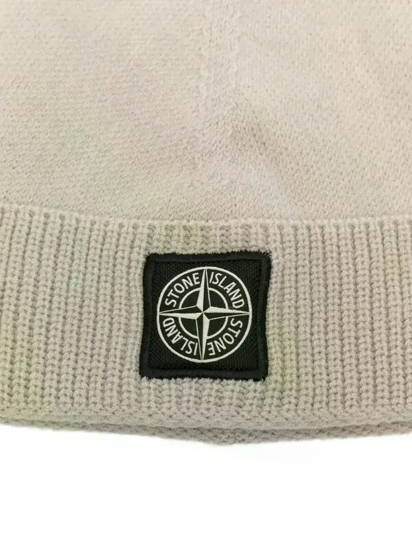 Stone Island Logo-patch Ribbed Beanie Hat - Neutrals