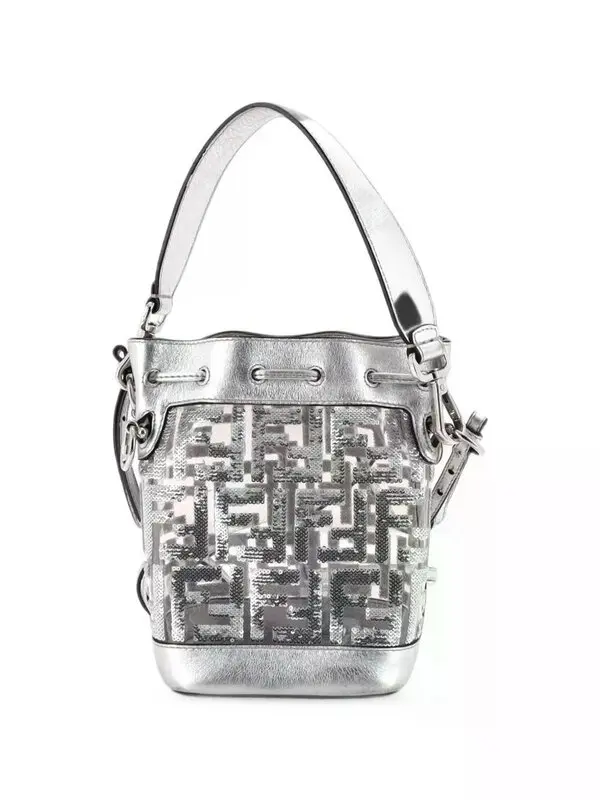 Fendi Mon Tresor Sequin Zucca Embroidered Pvc Mini Bucket Bag - Silver