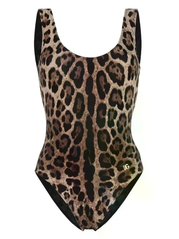 Dolce & Gabbana Leopard-print Open-back Swimsuit - Brown