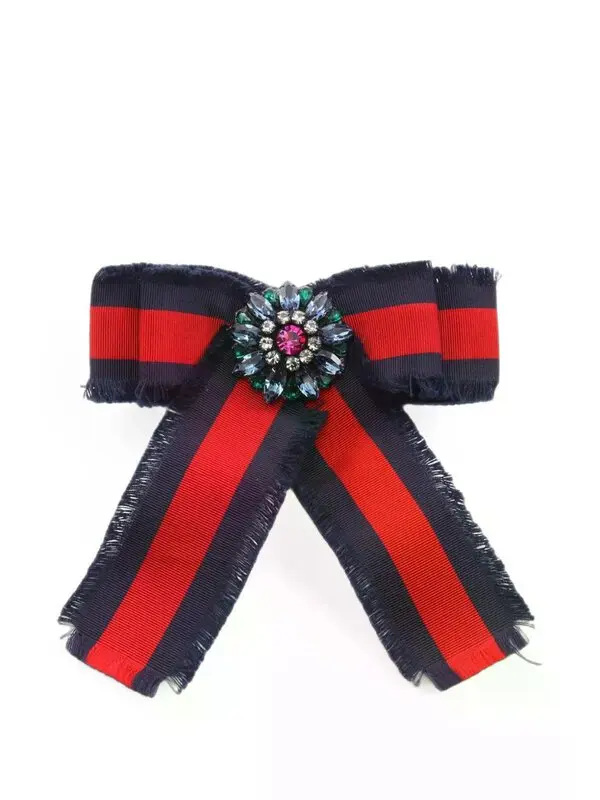 Gucci 2010s Web Grosgrain Rhinestone-embellishment Brooch
