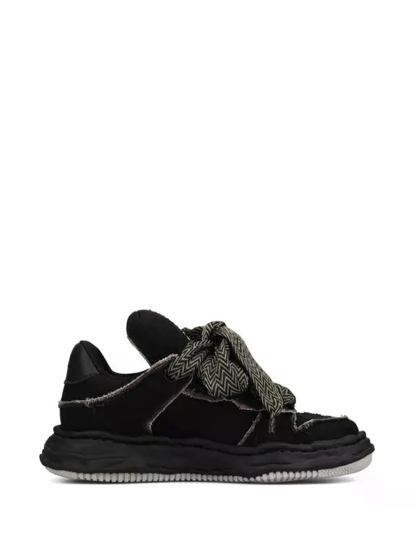 Mihara Yasuhiro Wayne Puffer Og Sole Patterned Lace Canvas Low-top Sneakers - Black