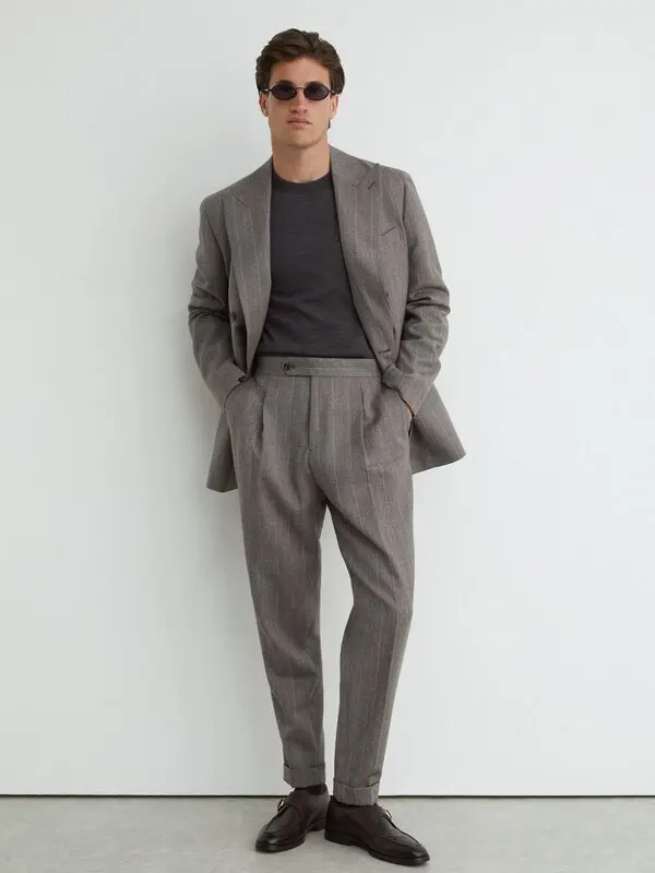 REISS Classic Fit Wool Pinstripe Suit Trousers - Grey