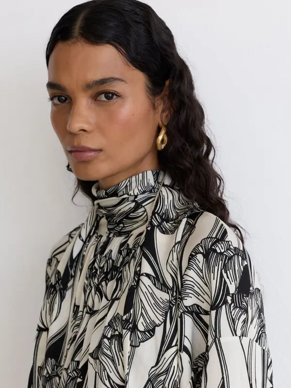 REISS Alwen Geometric Print Scarf-neck Mini Dress