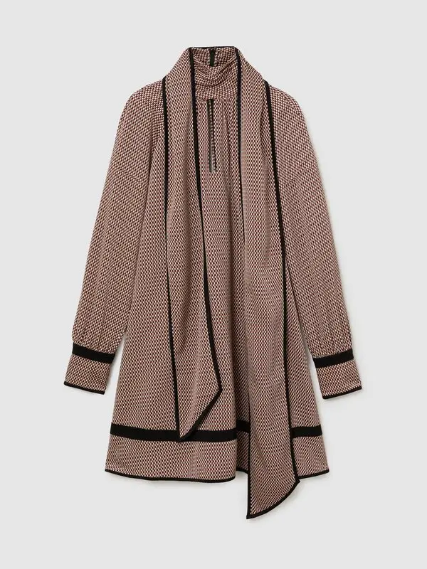REISS Alwen Geometric Print Scarf-neck Mini Dress