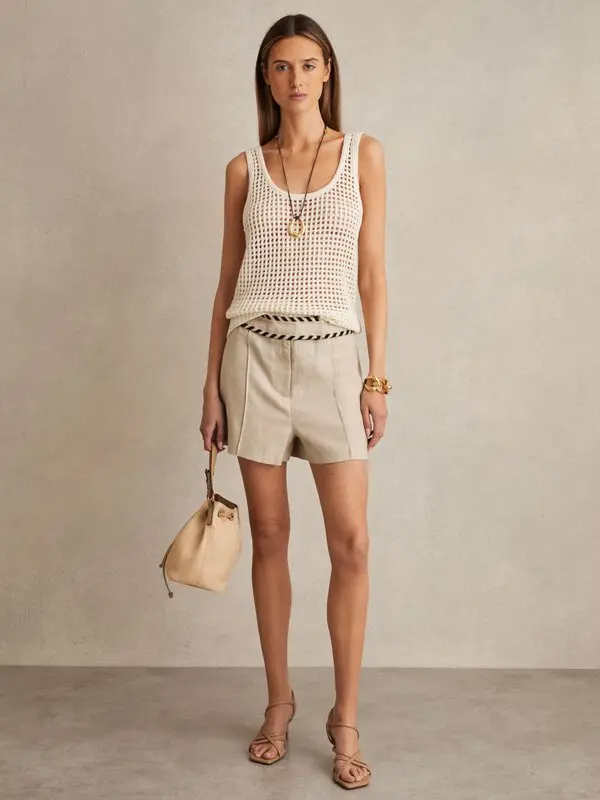 REISS Fawn Linen Whipstitch Shorts