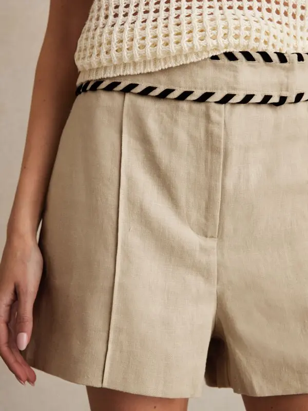 REISS Fawn Linen Whipstitch Shorts