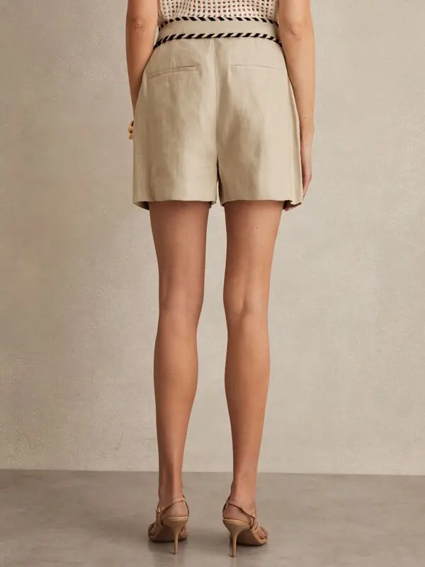 REISS Fawn Linen Whipstitch Shorts