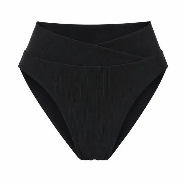 PLIVATI Bianca High Waisted Bikini Bottom - Black