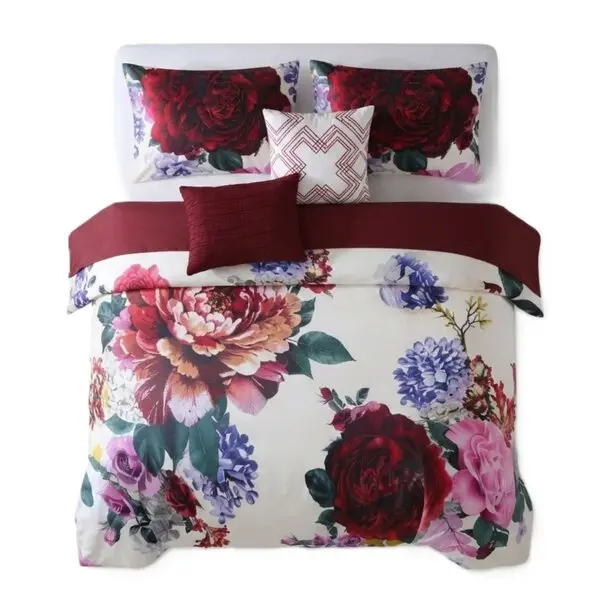 PURE PARIMA Bebejan Magenta Floral Reversible Comforter Set - Red