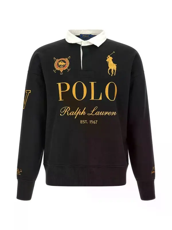 Polo Ralph Lauren Relaxed Fit Big Pony Rugby Sweatshirt Polo Shirt - Black