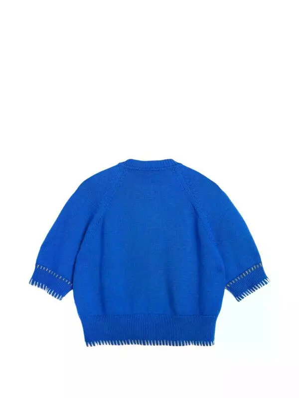 You Must Create Kwai Blanket-stitch Cardigan - Blue