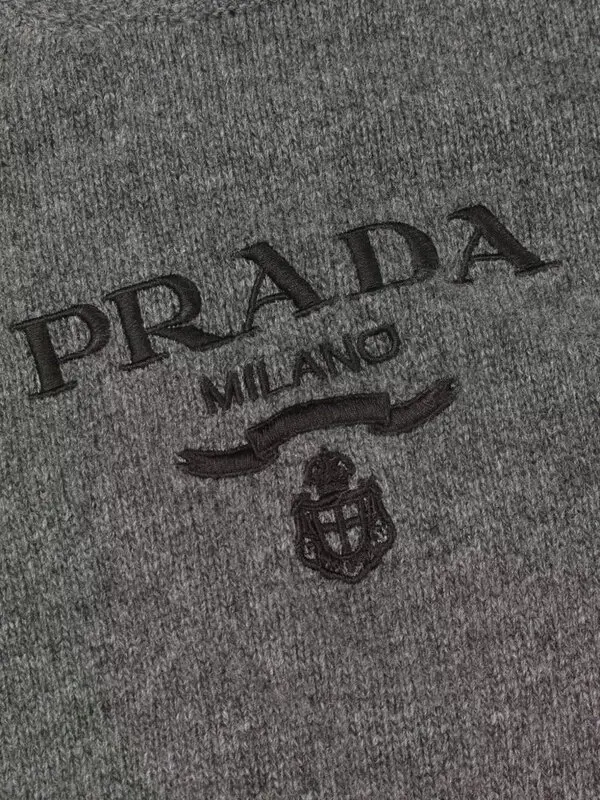 Prada Embroidered Logo Crew Neck Knit Sweater