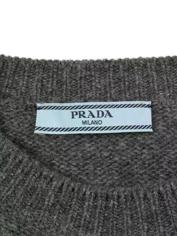 Prada Embroidered Logo Crew Neck Knit Sweater
