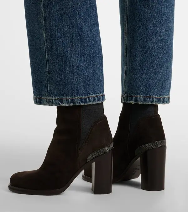 Brunello Cucinelli Monili Suede Ankle Boots