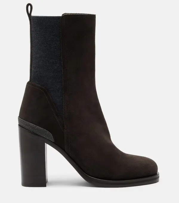 Brunello Cucinelli Monili Suede Ankle Boots