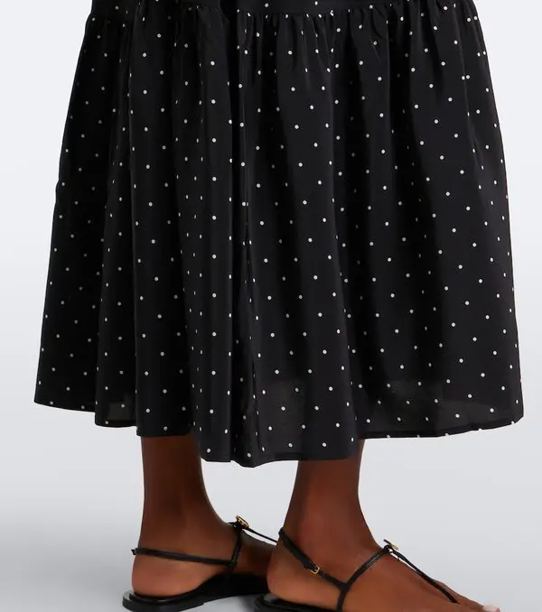 Asceno Polka-dot Tiered Silk Midi Dress
