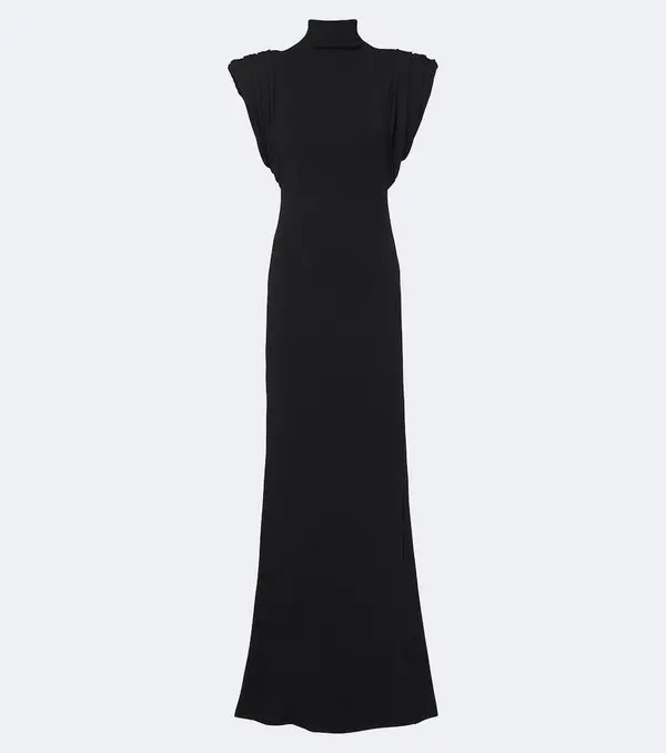 MUGLER Draped Wool-blend Jersey Gown - Black