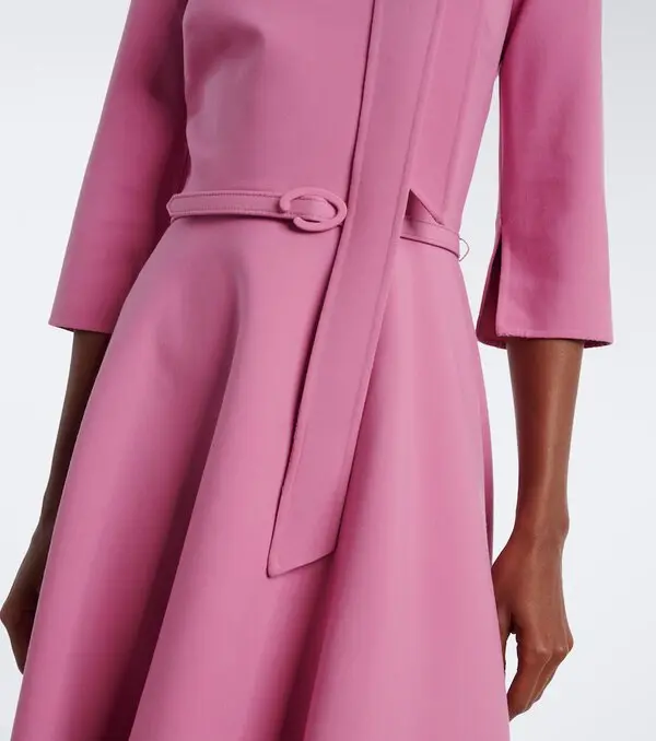 Oscar De La Renta Belted Tie-neck Wool-blend Midi Dress