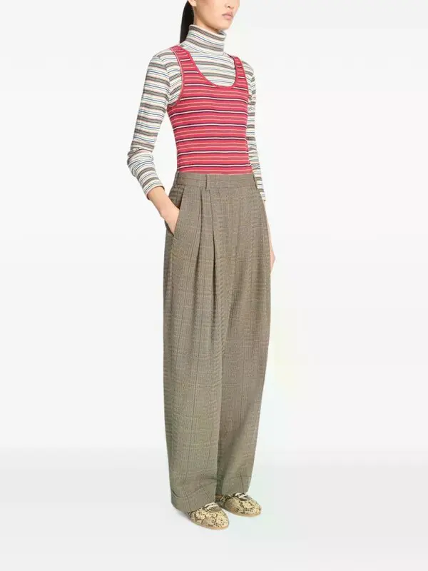 Dries Van Noten Pleated Wool Micro Checked Trousers