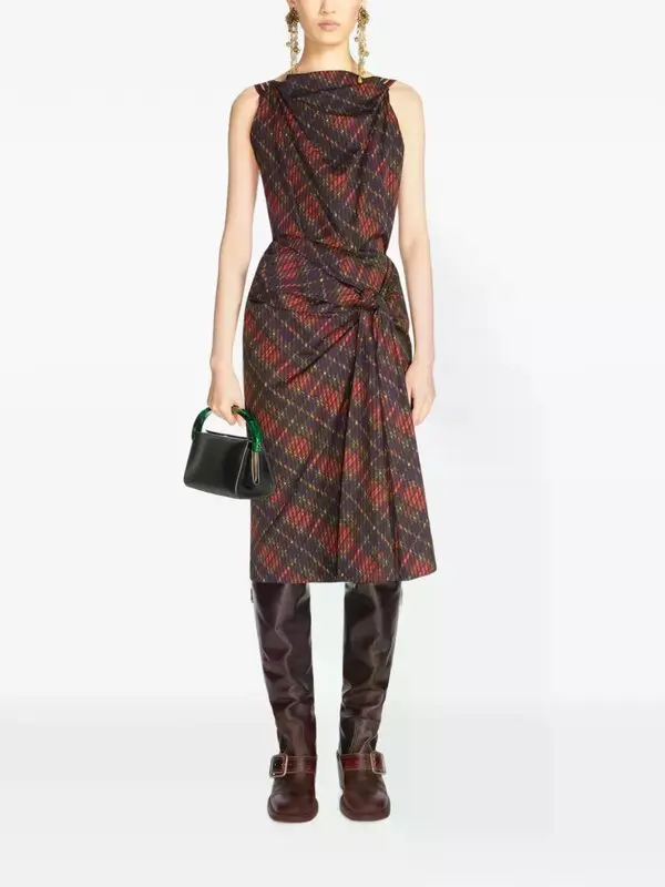 Dries Van Noten Draped Gingham Dress - Black