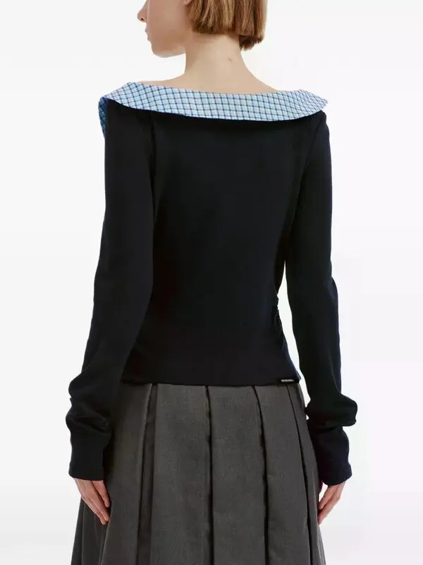 MUSIUM DIV. Asymmetrical Neck Long-sleeve Jersey With Checked Trim