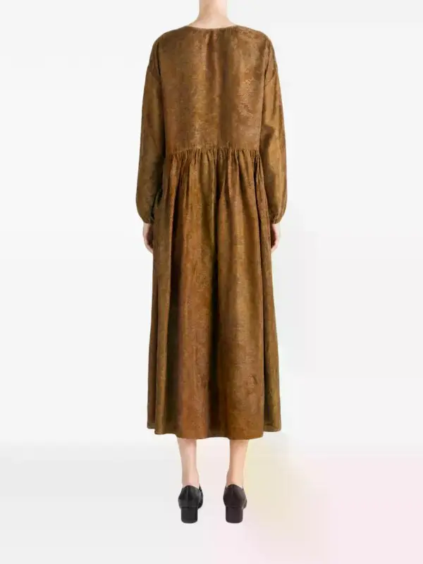 UMA WANG Damask Pattern Gathered Maxi Dress