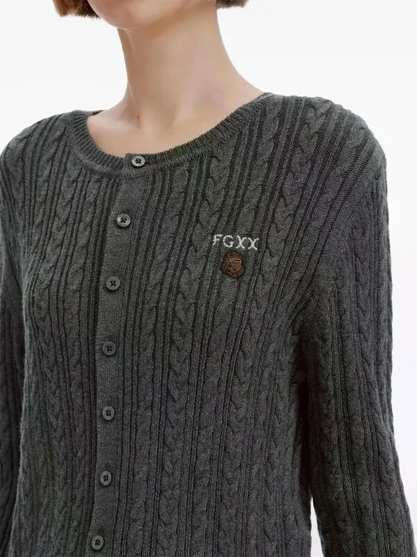 FINGERCROXX Cable-knit Logo Patch Cardigan